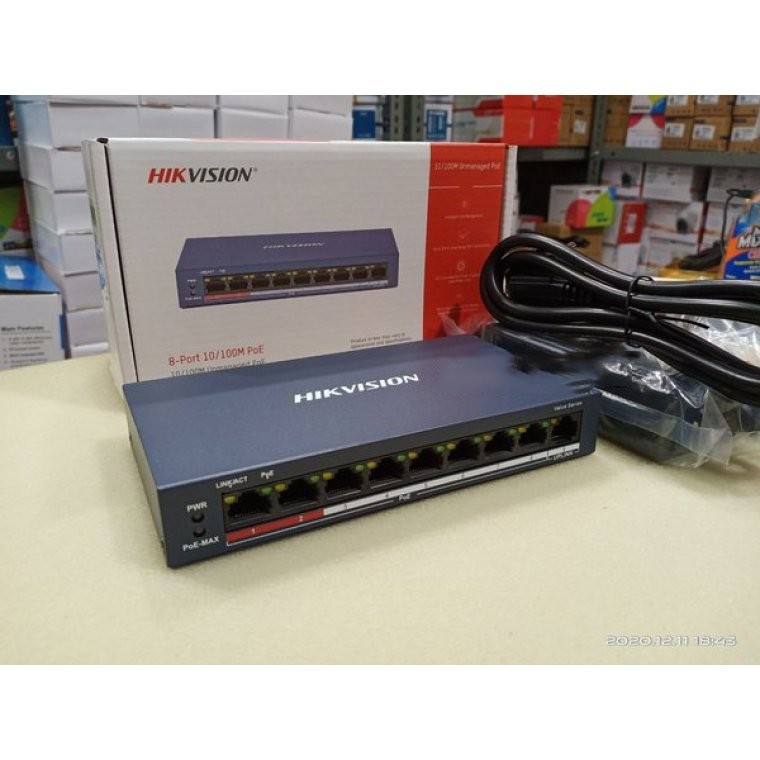 Switch chia mạng PoE 8 cổng Hikvision DS-3E1309P-EI/M công suất 60W, 8 ...