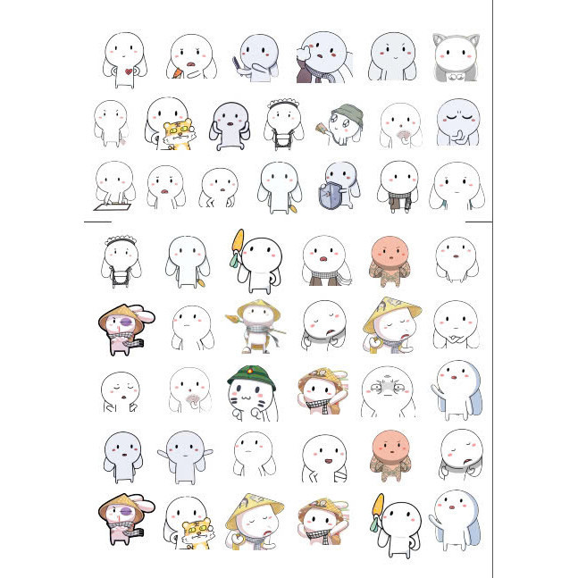 50 Sticker Thỏ bảy màu hoạt hình dẽ thương, miếng dán sticker trang trí ...