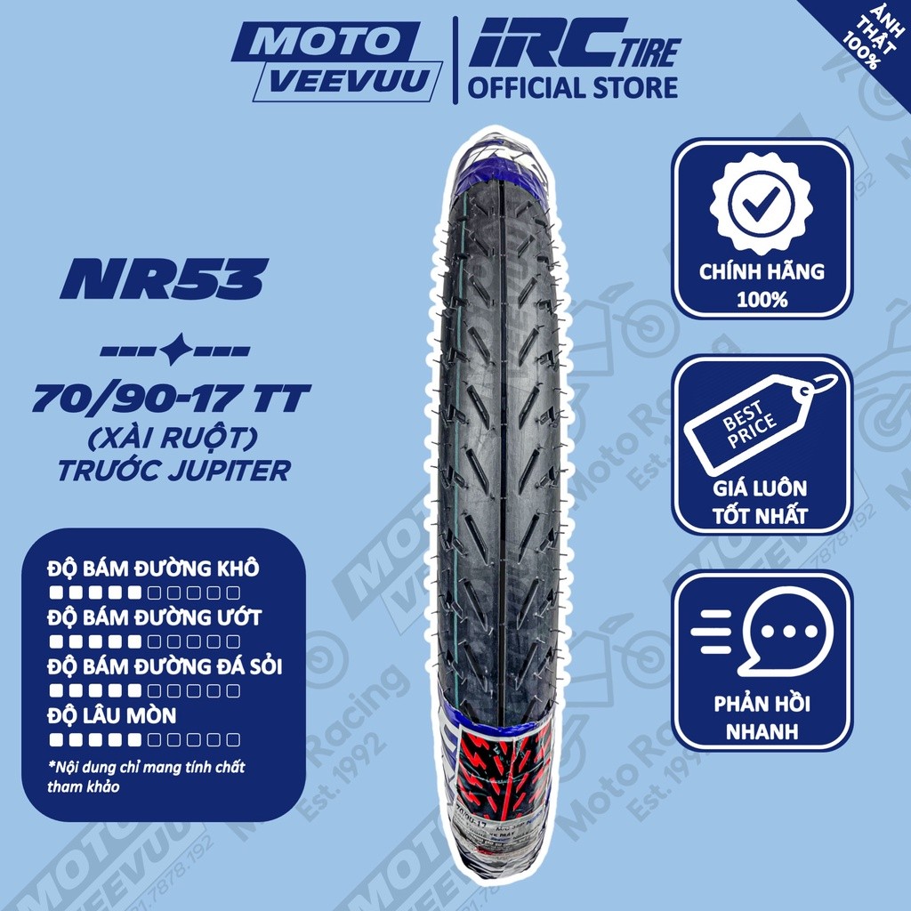 [MTGG] Lốp vỏ xe máy IRC INOUE 70/90-17 TT NR53 Trước Sirius, Jupiter V ...
