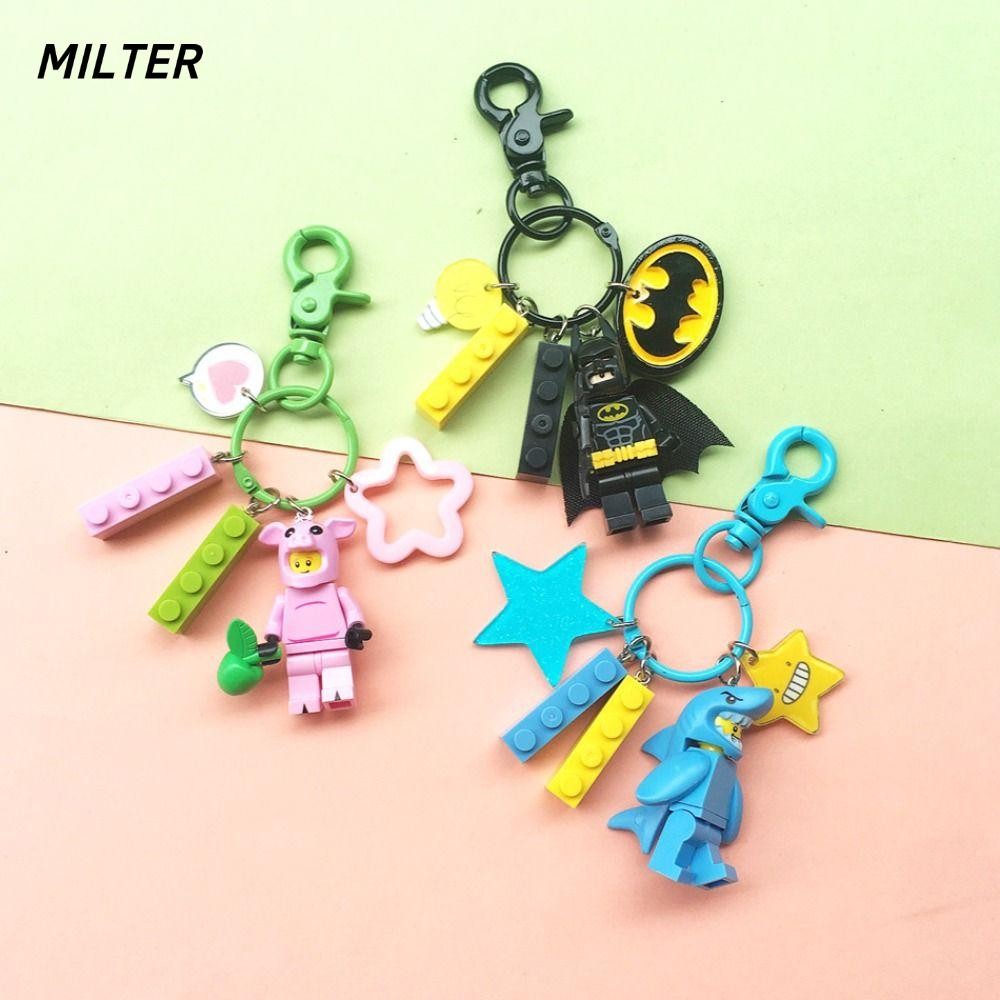 Móc khóa MILTER, Nhẫn chìa khóa hình nhỏ màu hồng, Khối xây dựng anh ...