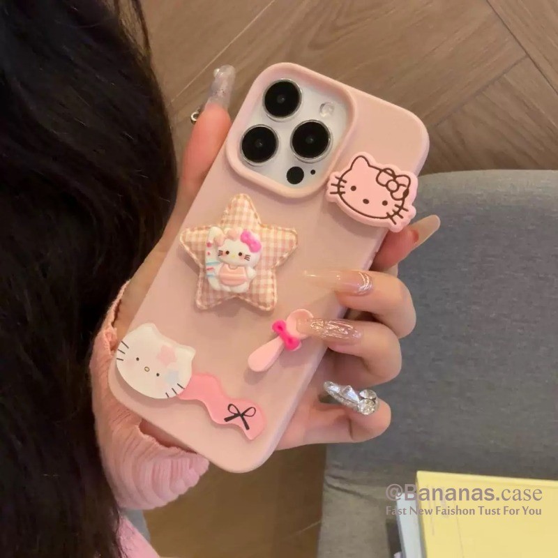 Ốp điện thoại iPhone 16 15 14 13 12 11 Pro Max X Xr Xs Max Phim hoạt hình 3D DIY Pink KT Cat Cặp ...
