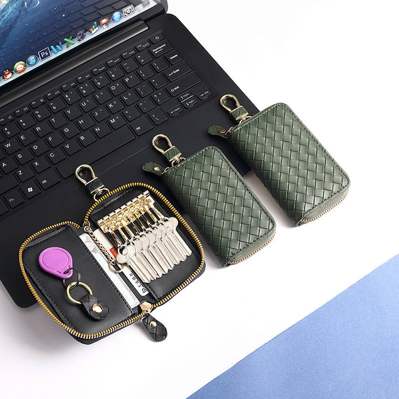 New Woven Car Key Case Men's Genuine Leather Car Key Cover Women's ...