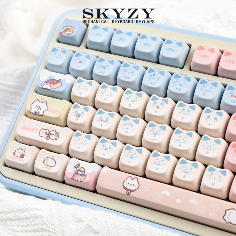Pink Blue Cat Keycaps MAO Profile Cat Head Shape Kitten PBT Dye Sub ...