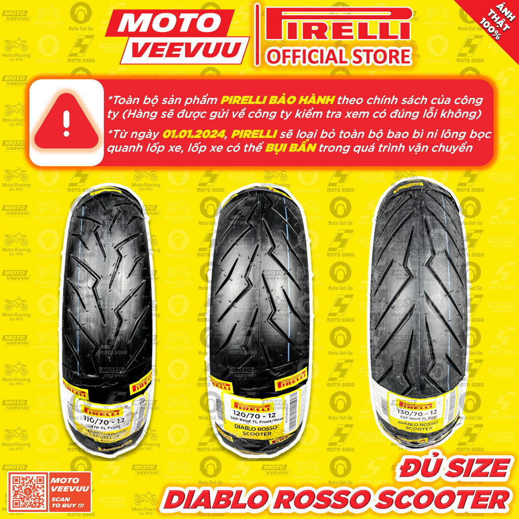[MTVV] Vỏ lốp xe máy PIRELLI Diablo Rosso Scooter đủ size xe ga 110 120 130 12 Vespa Grande MSX ...