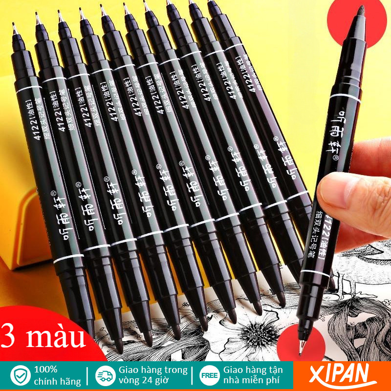 Bút lông dạ dầu 2 đầu Marker không xóa được xanh đỏ đen không trôi màu ...