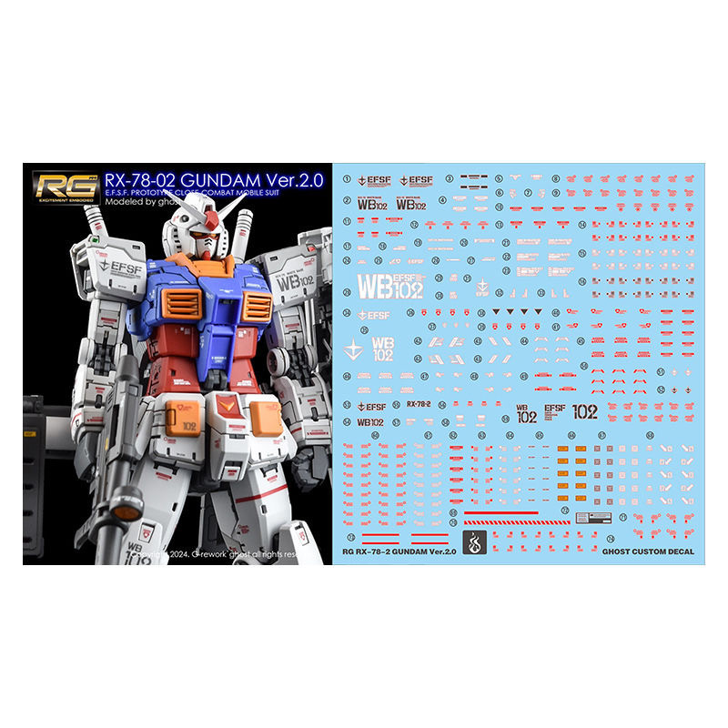 YAN / FLAME GHOST RG 1 / 144 RX-78-2 VER 2.0 FLUO Đề can trượt nước ...