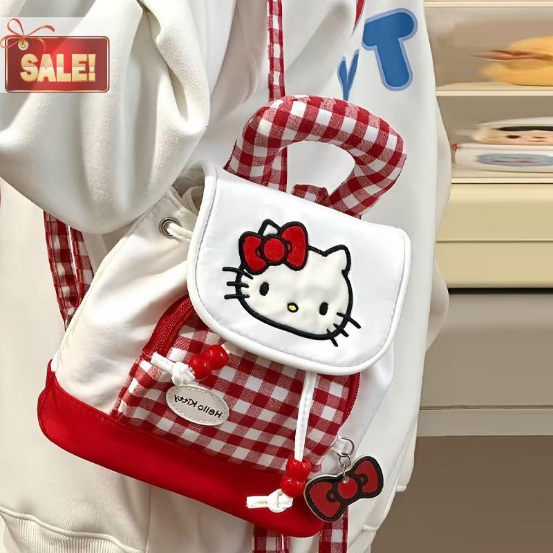 Bl Hoạt Hình Hello Kitty Ba Lô Thời Trang Nữ Kẻ Sọc Đỏ Dây Rút Ba Lô ...