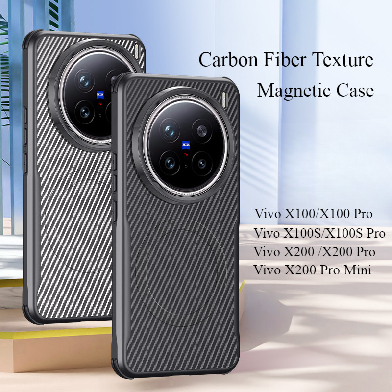 Ốp điện thoại từ tính họa tiết sợi Carbon siêu mờ cho Vivo X200 Pro Mini X100 Pro X100S Vỏ chống ...