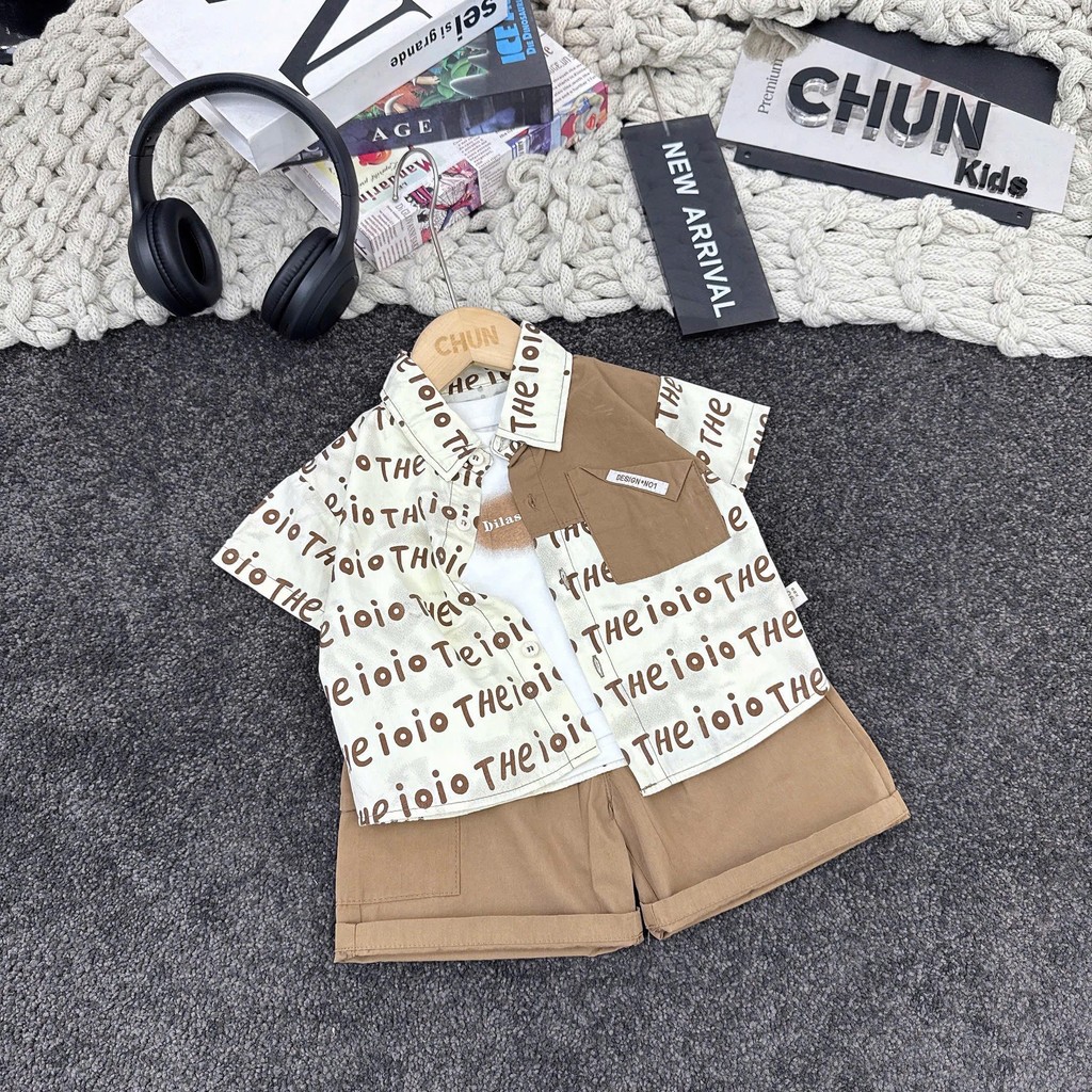 BS449 - SET bộ quần áo 3CT CHO BÉ đáp vạt và túi bị gấp 1 góc Full chữ ...