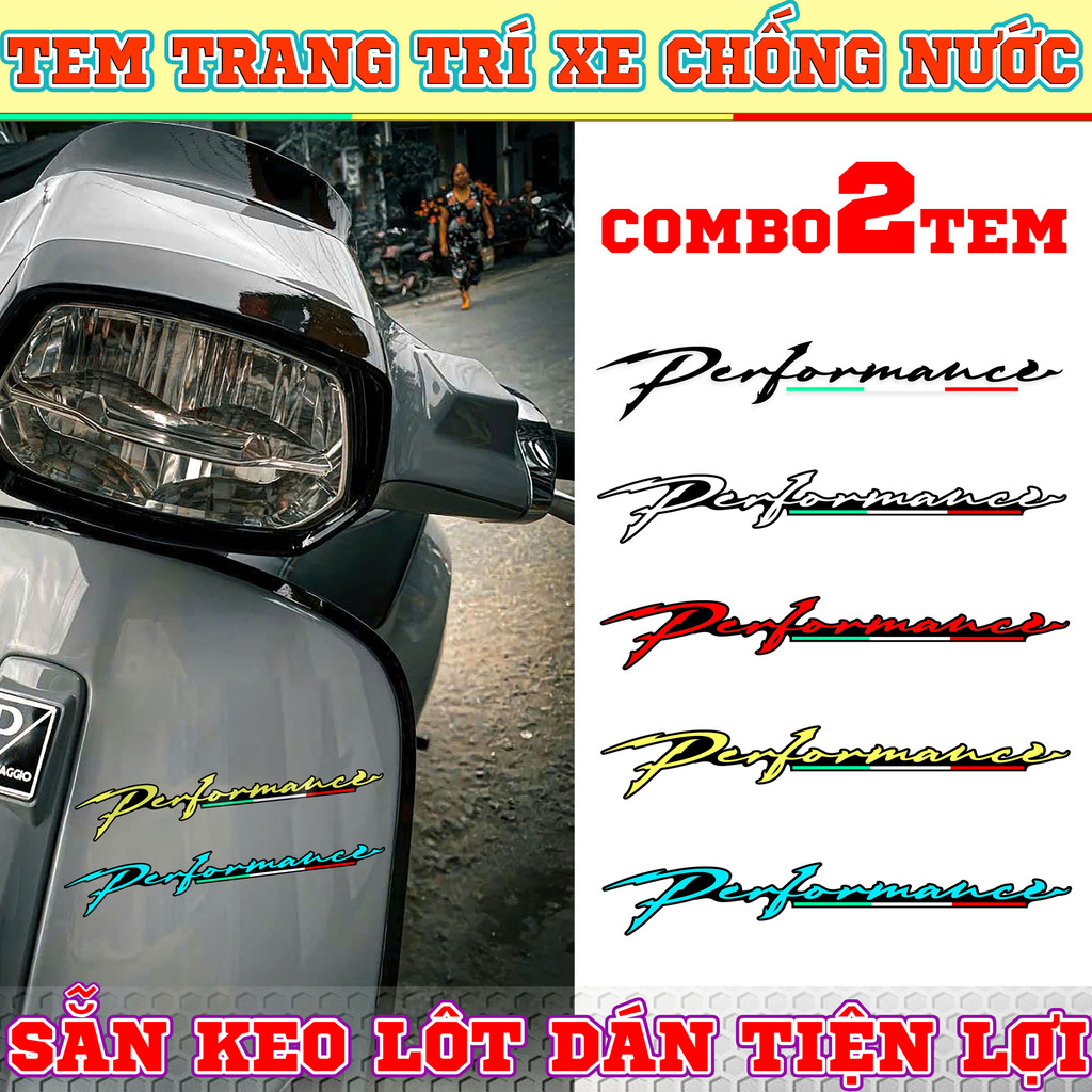 2 Tem decal Performance trang trí xe máy sh, vision, vespa, vario ...