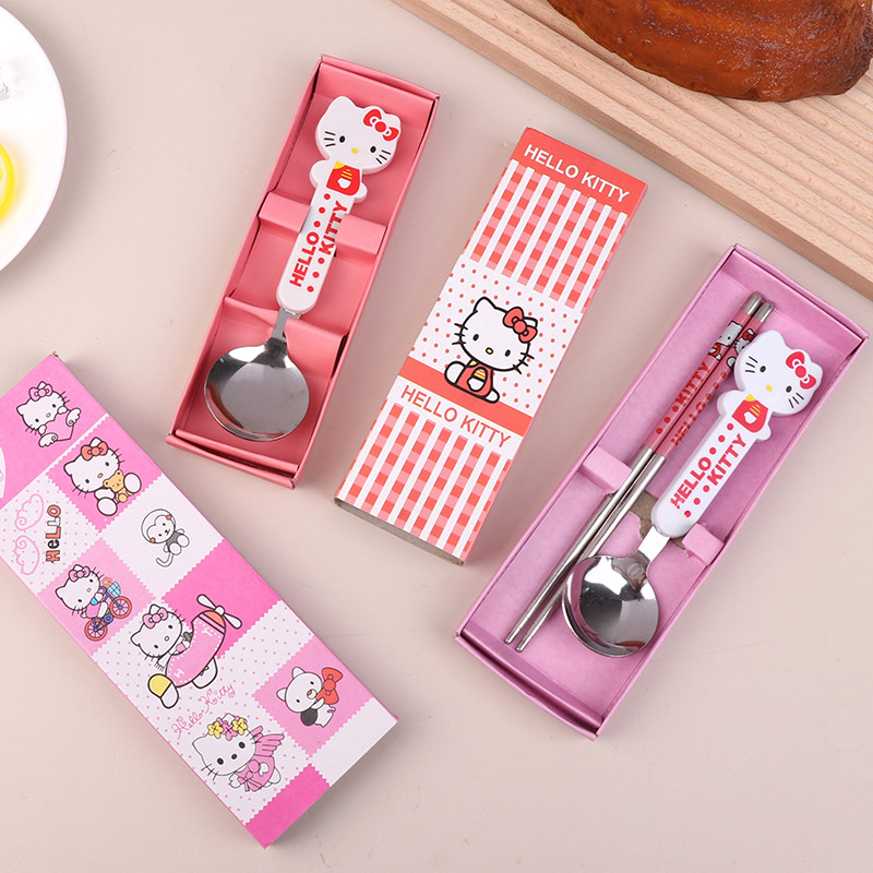 [HEVA]Kawaii Hello Kitty Chops Thìa Nĩa Sanrio KT Cat Bộ đồ ăn bằng ...