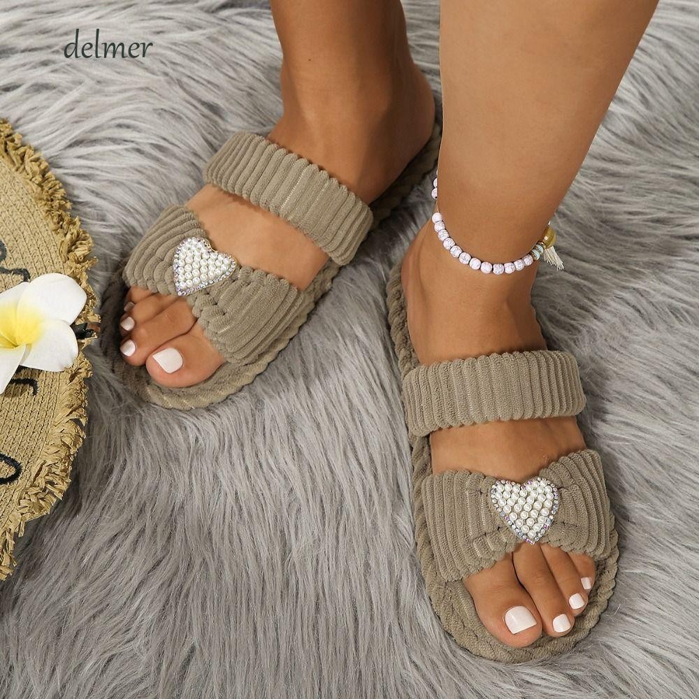 Dép nhung DELMER, Dép trượt sang trọng hình trái tim đế mềm, Dép xỏ ...