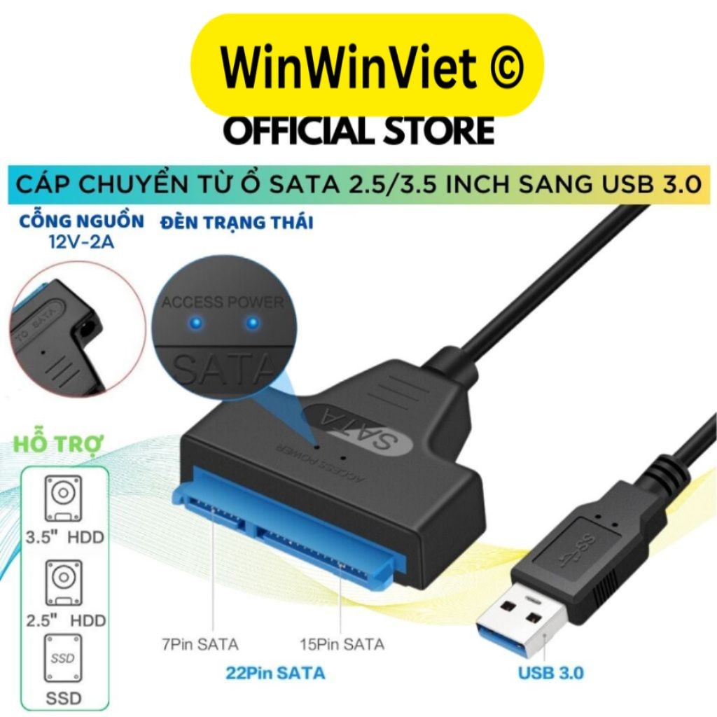 Dây cáp SATA 3 sang USB 3.0 chuyển đổi sang SSD HDD SATA 22 pin 2.5 ...