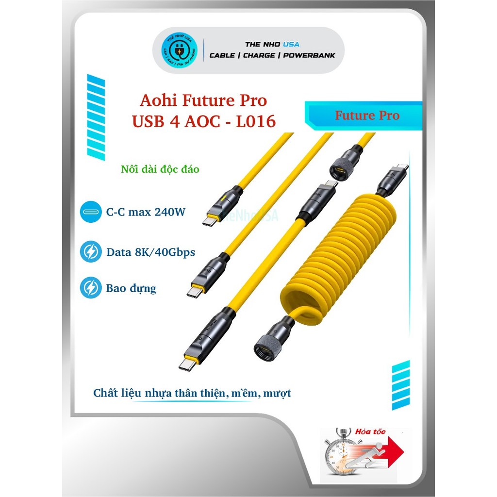 Cáp sạc nhanh Aohi Future Pro USB 4 AOC-L016 USB C-C 240W 8K 40Gbps ...