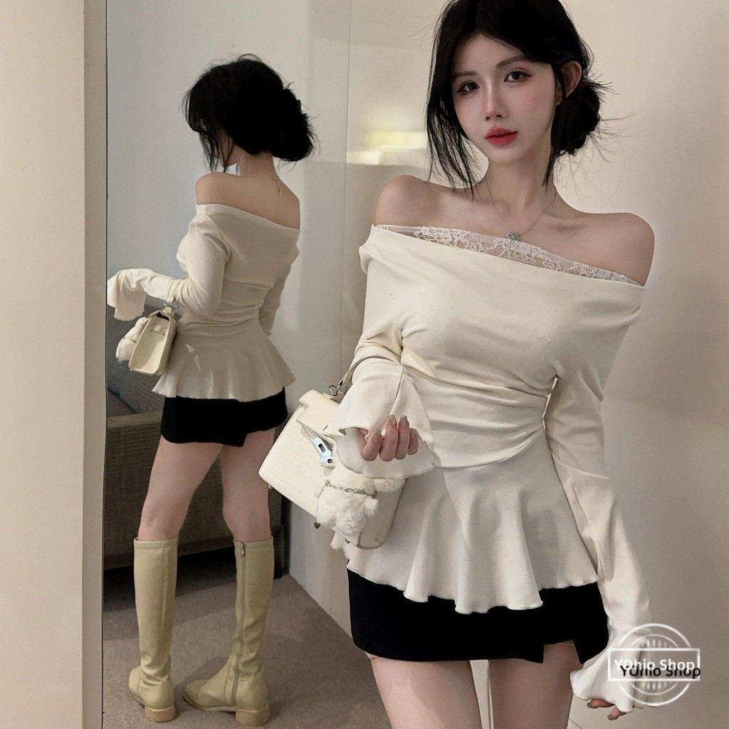 Áo sơ mi ren lệch vai mùa thu cỡ lớn dành cho nữ | Shopee Việt Nam