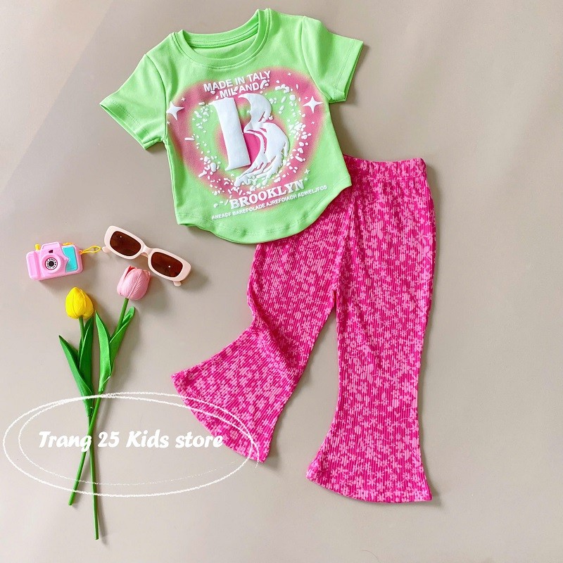 Quần legging loe bé gái vải gân xuất nhiều họa tiết hoa xinh xắn, vải ...