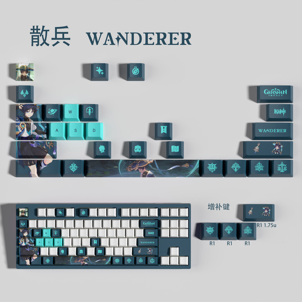 Sanbing Wanderer Yuanshen Keycap Bộ 29 phím Chất liệu PBT Năm mặt Thăng ...