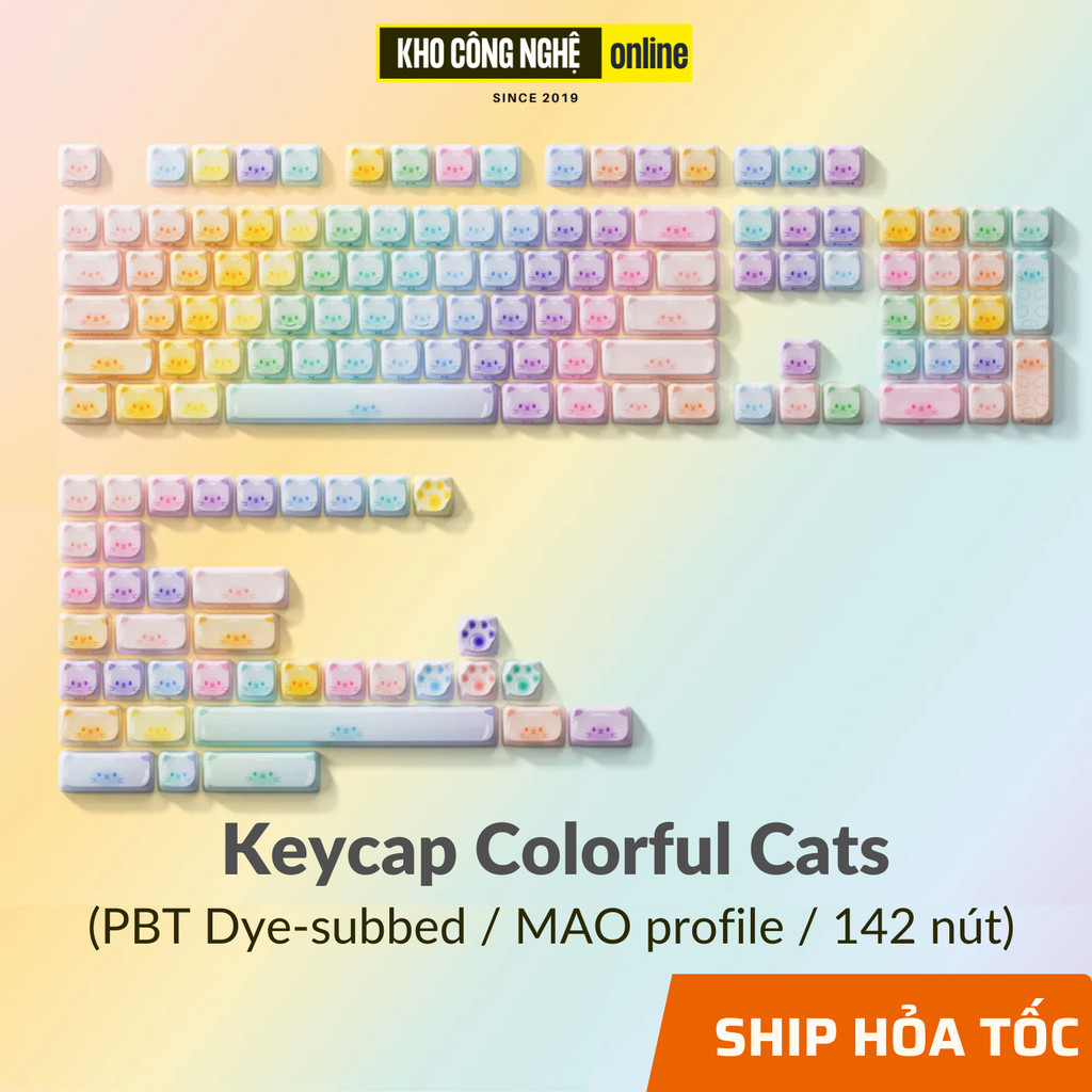 Bộ Keycap Akko Colorful Cats MAO (PBT Dye-subbed / MAO profile / 142 ...