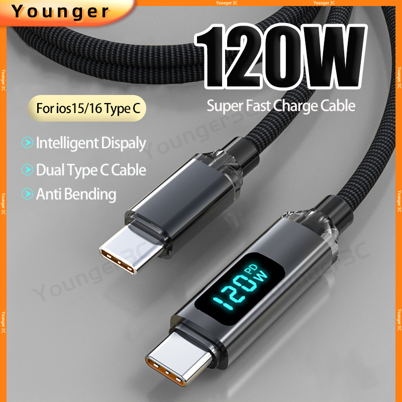 Cáp sạc siêu nhanh 120W cho ios15 / 16 Type C, Dây sạc USB sang Type C có màn hình kỹ thuật số ...