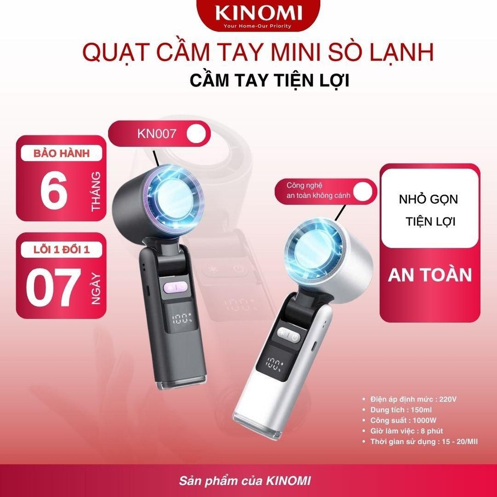 Quạt cầm tay sò lạnh KINOMI KN007 100 cấp độ gió có màn hình LED hiển thị tốc độ tích hợp dây ...