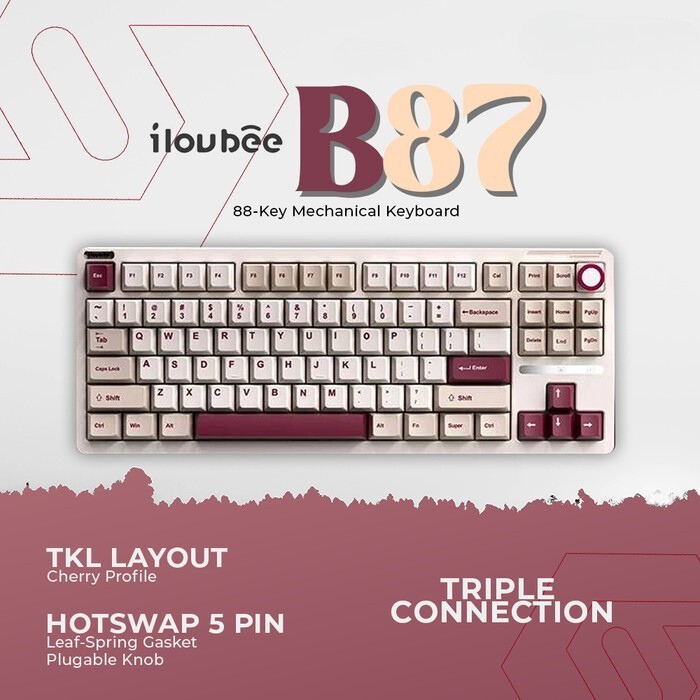 Bàn phím cơ không dây iloubee B87 - Full Foam - Có núm tùy biến - 3 ...