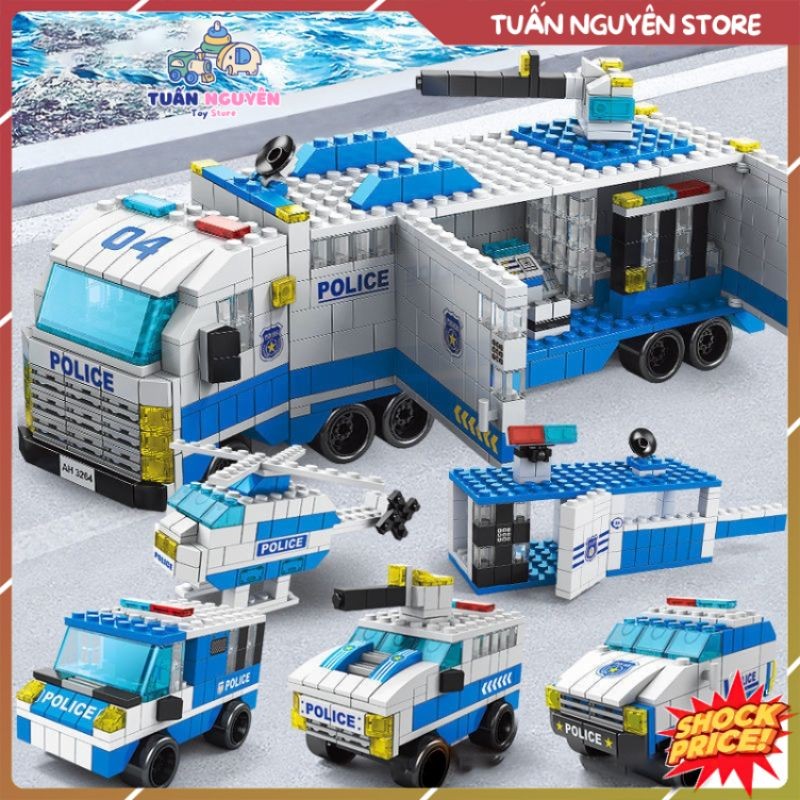 Đồ chơi lắp ráp xe cảnh sát Swat xanh 1000 CT, Mô hình lắp ráp xe swat ...