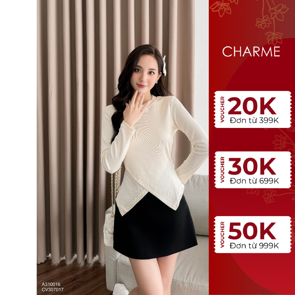 Áo nữ cổ tròn vạt chéo len gân Charme 310016 | Shopee Việt Nam
