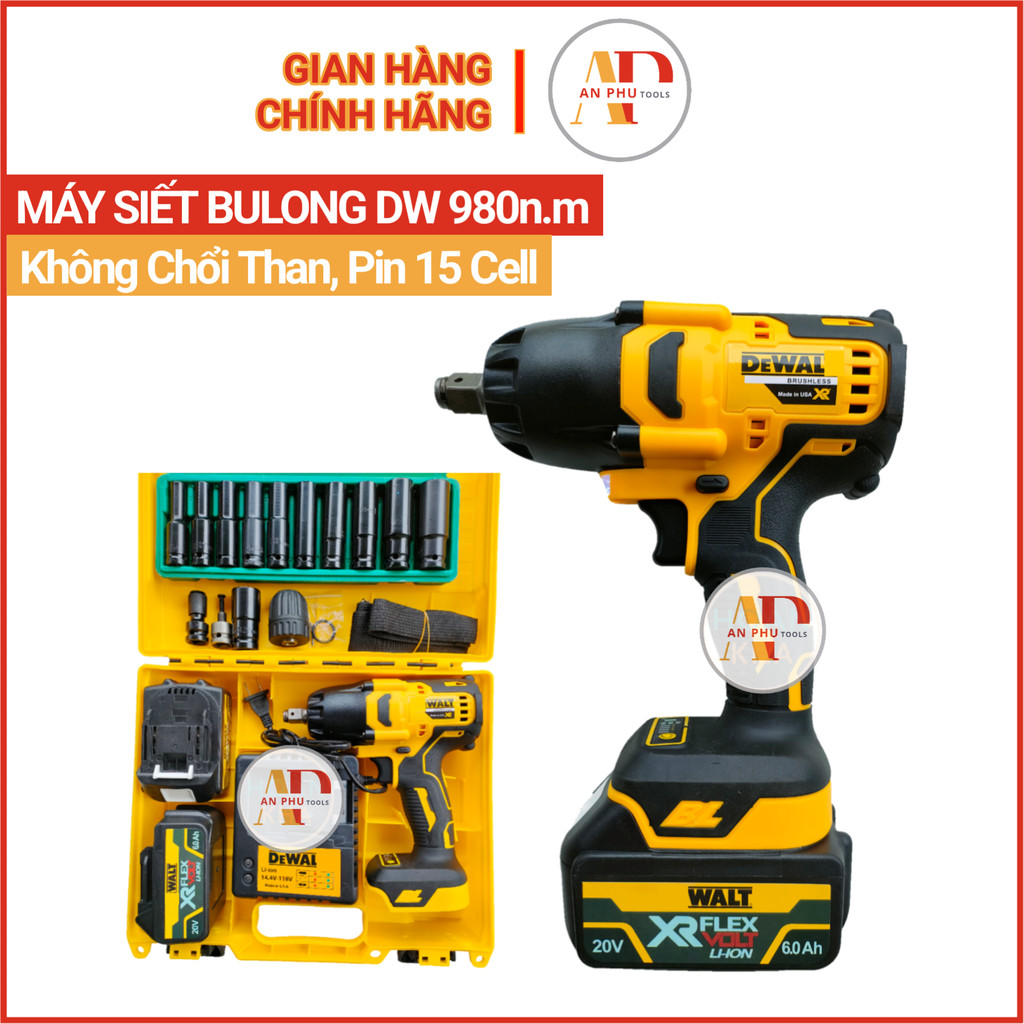 Máy siết bulong pin DW 20v 980N.m, không chổi than, Máy bắn bulong đa năng khoan tướng, bắt vít ...