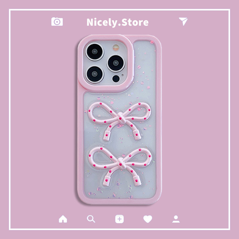 Ins Pink Polka Dot Bowknot Keo Ốp Điện Thoại Tương Thích Cho iPhone 16 ...