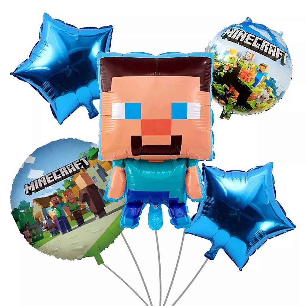 Minecraft backdrop banner foil balloons cake topper birthday party ...