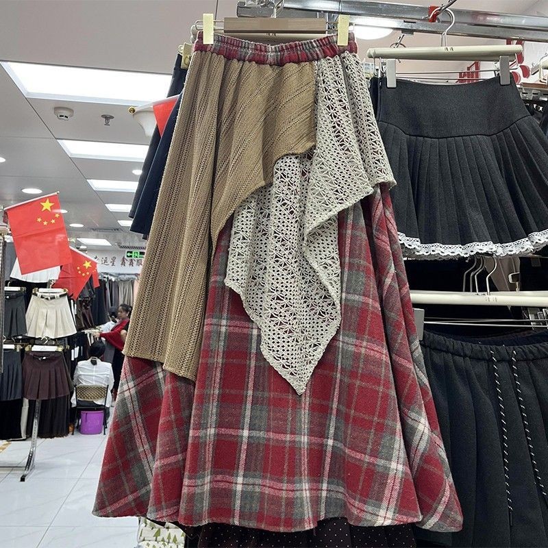 Design Ruili Plaid Contrast Color Autumn and Winter Stitching2024A Line ...