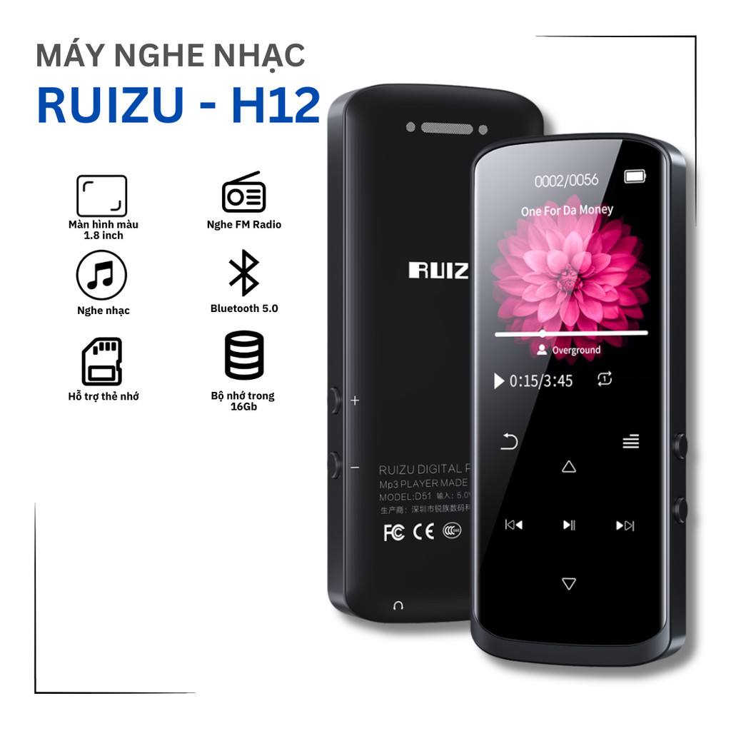 Máy nghe nhạc MP3 Ruizu D50 Bộ Nhớ 16Gb Bluetooth 5.0, HiFi Lossless ...