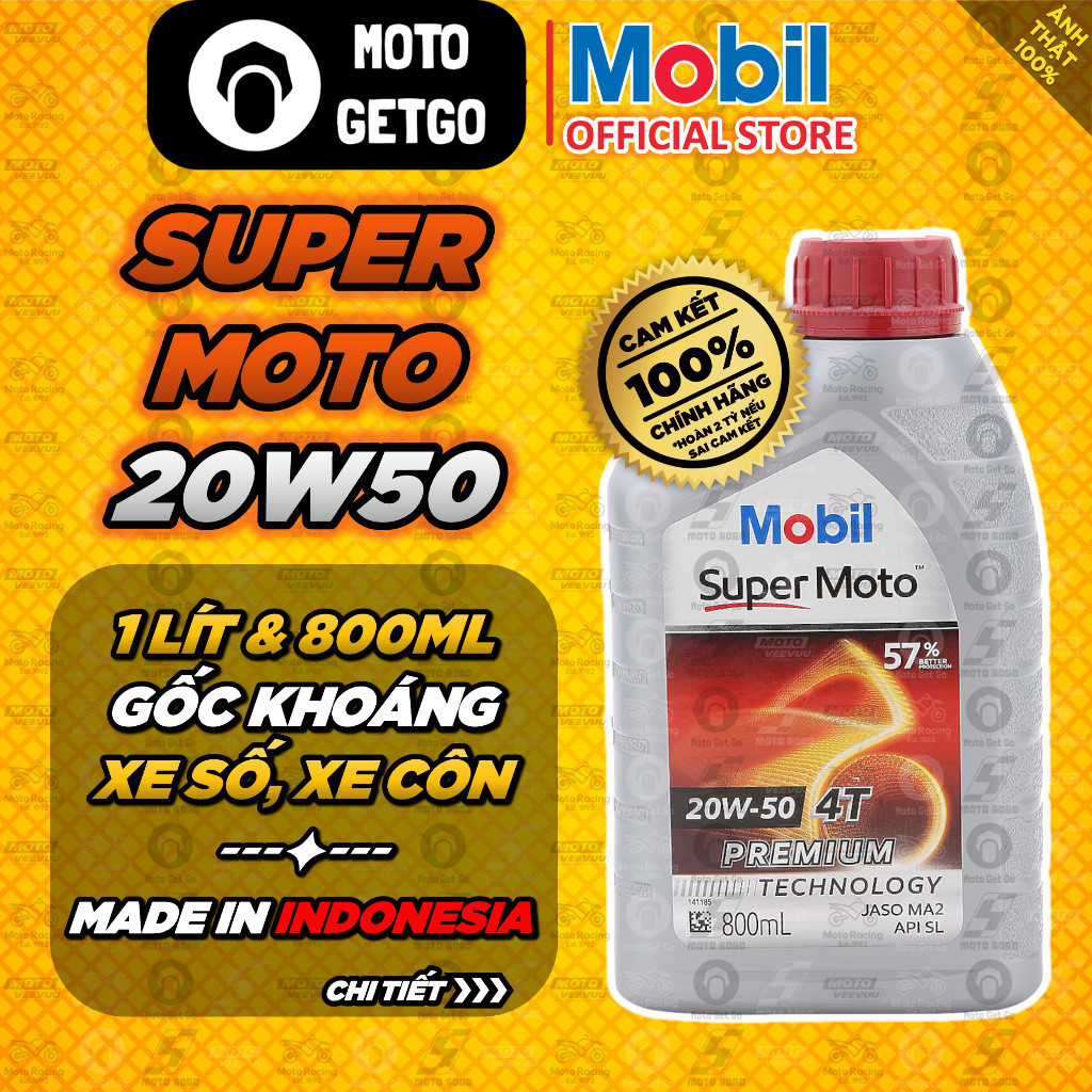 [MTGG] Dầu nhớt MOBIL SUPER MOTO xe số 20W50 SJ NẮP ĐỎ Indonesia (800ml) | Shopee Việt Nam