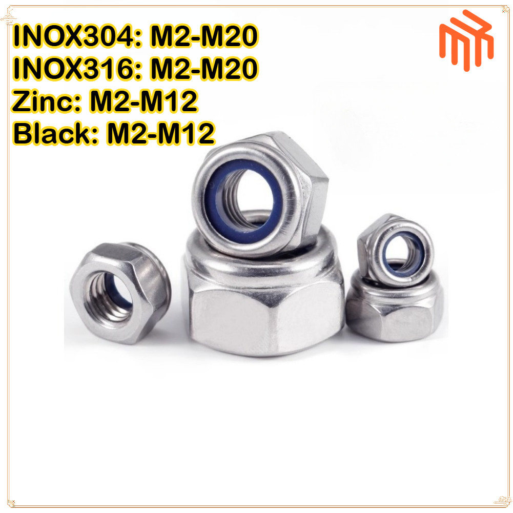 [MX1] Đai ốc chống lỏng 304 / 316, Đai ốc chống trượt Mạ kẽm / Đen Đai ốc chống lỏng/ Đai Ốc ...
