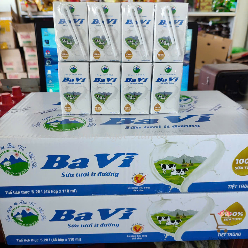 Thùng 48 hộp Sữa tươi tiệt trùng Ba Vì Có đường/ít đường 110ml/hộp | Shopee Việt Nam