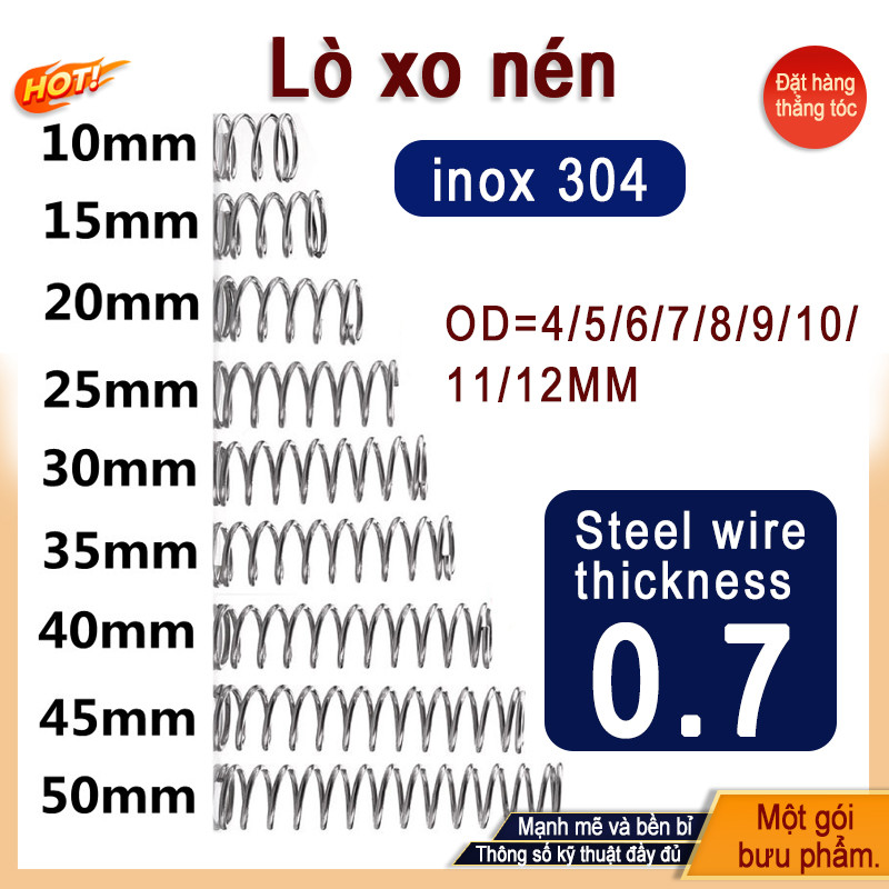 inox 304 lò xo 65mn/Lò xo nén,Lò xo/dày 0.7mm,Đường kính ngoài 4-12mm,Lò xo nén hồi áp suất mạnh ...