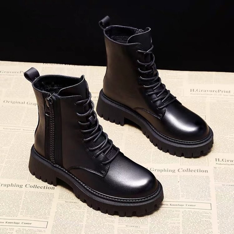 Giày bốt ống giữa Anh Martin Boots 2024 Giày bốt ngắn màu đen PU có ren ...