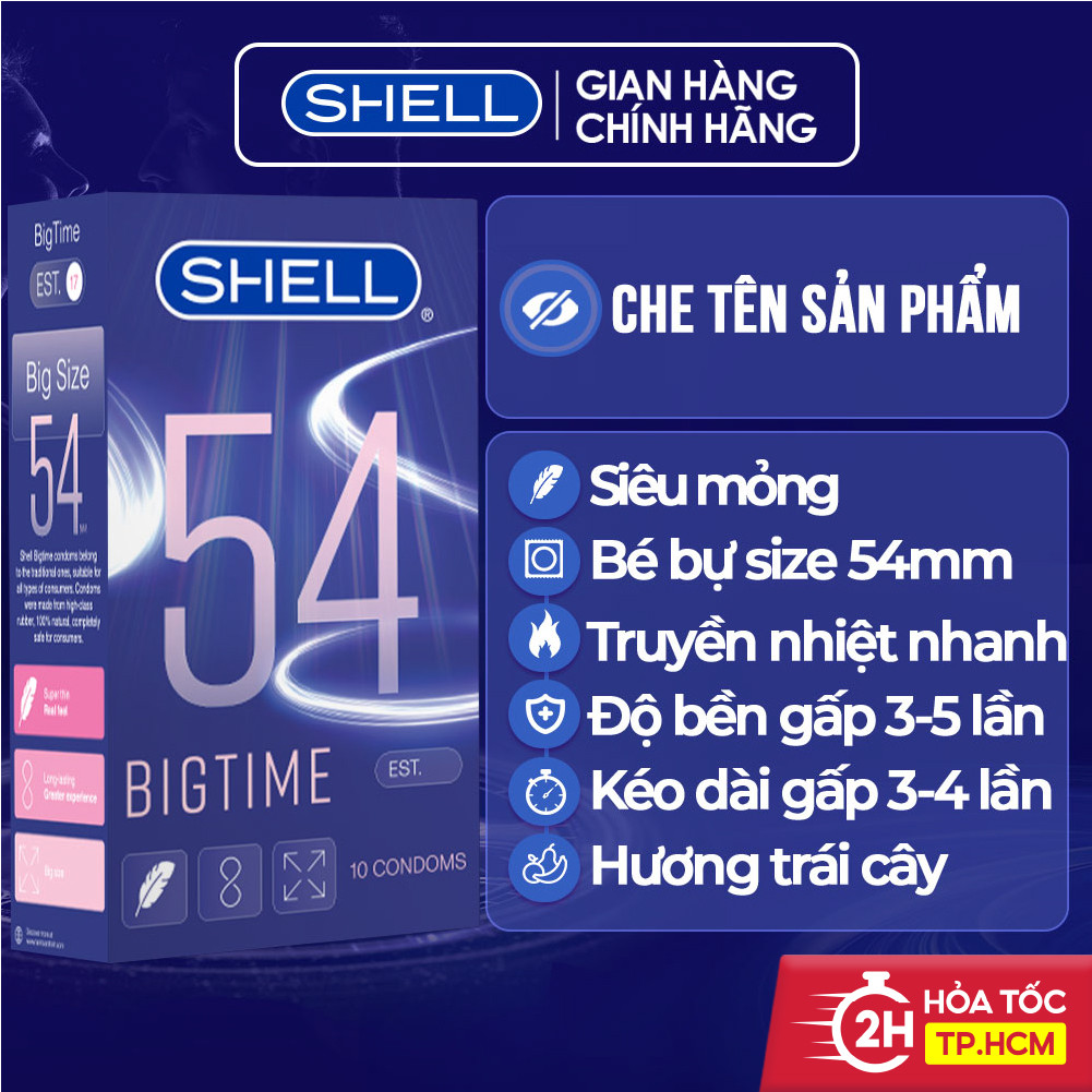 Bao cao su Shell Bigtime - Size 54mm, siêu mỏng, chống tuột, kéo dài ...