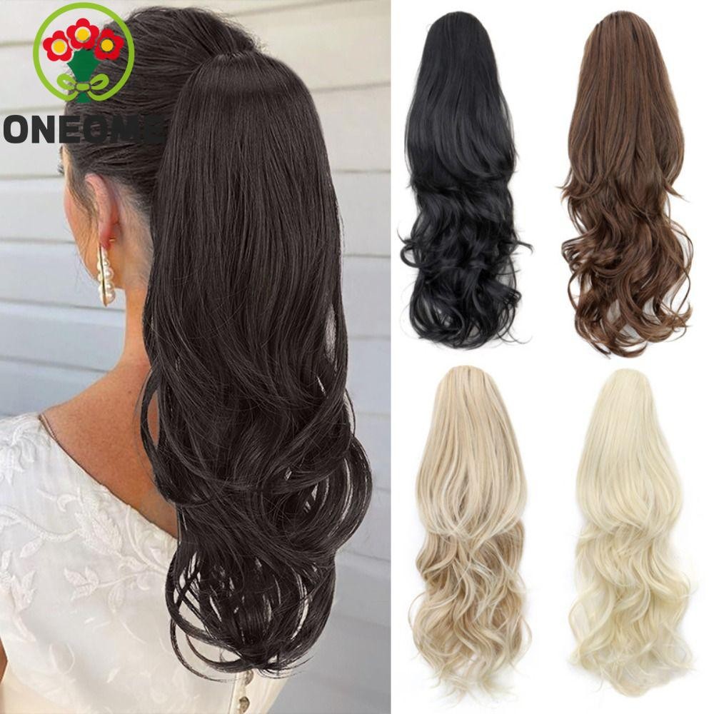 ONEOME Dây Rút Tóc Giả Đuôi Ngựa Sóng Xoăn, Sợi Chống Nhiệt Màu Đen Tự ...