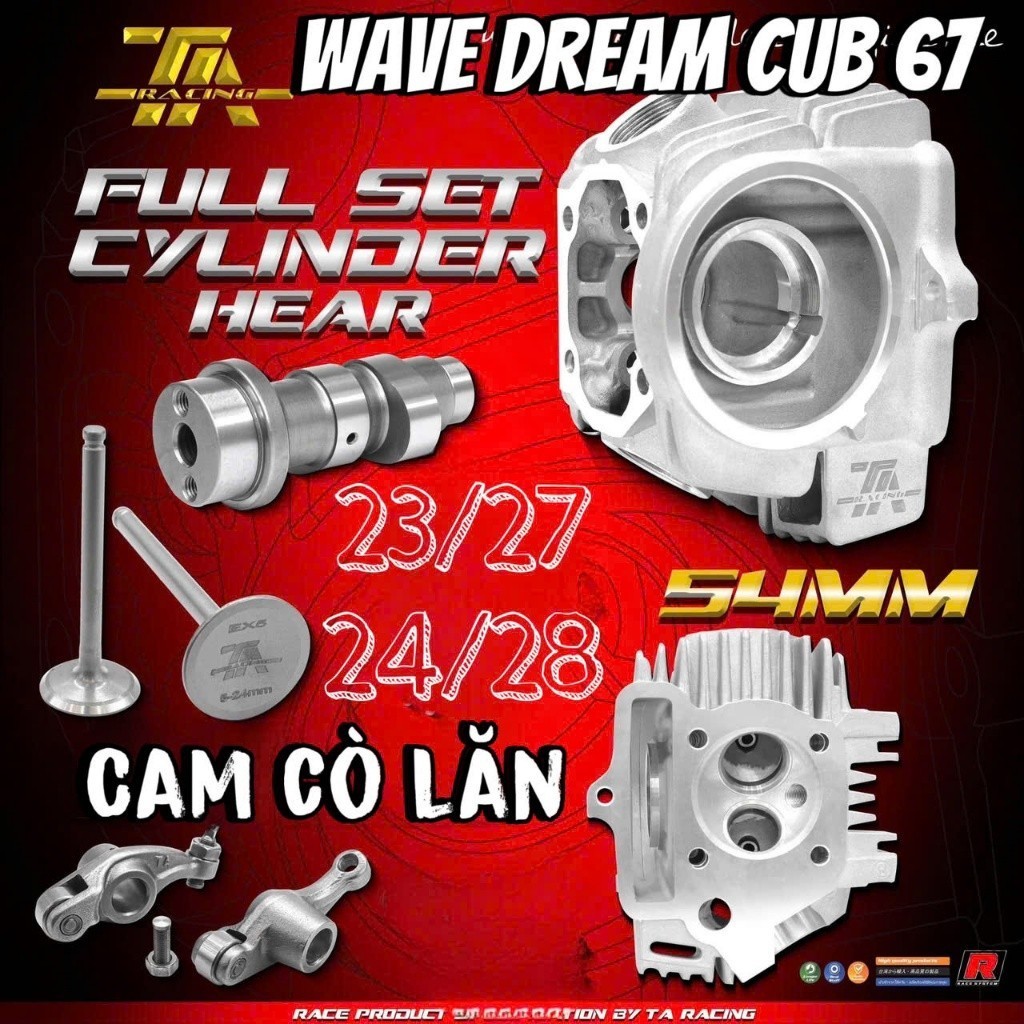 ĐẦU BÒ WAVE DREAM CUB 67 TA RACING PISTON 54 - 56 MM ( SỬ DỤNG CAM CÒ ...