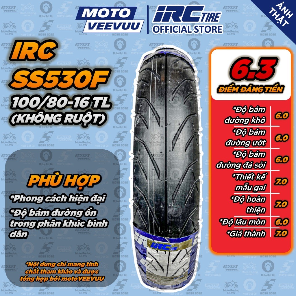 [MTVV] Vỏ lốp xe máy IRC INOUE 100/80-16 TL SS-530F Trước SH | Shopee Việt Nam