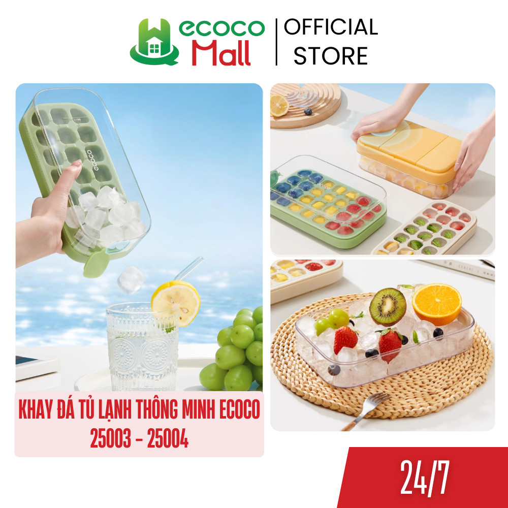 Hộp khay đá tủ lạnh ECOCO thông minh 21 và 28 viên thế hệ mới, xả đá sau 1 lần nhấn, nhựa PP cao ...
