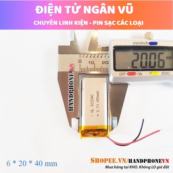 Pin Li-Po 3.7V 450mAh 602040 (Li-Polymer) cho máy nội soi, định vị GPS ...