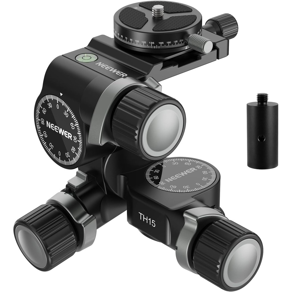 Đầu ba chân bánh răng 3 chiều NEEWER GM38 với 360° Tấm Pan QR cho Arca ...