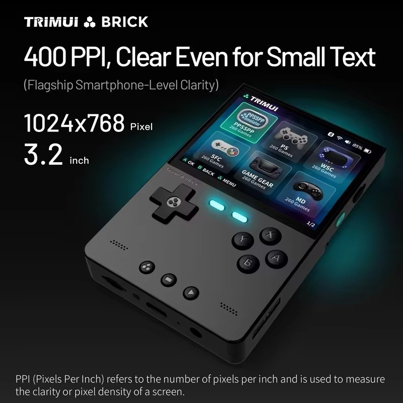 Trimui BRICK Máy chơi Game cầm tay 3.2 '' Màn hình IPS Hệ thống Linux Trimui UI Bảng điều khiển ...