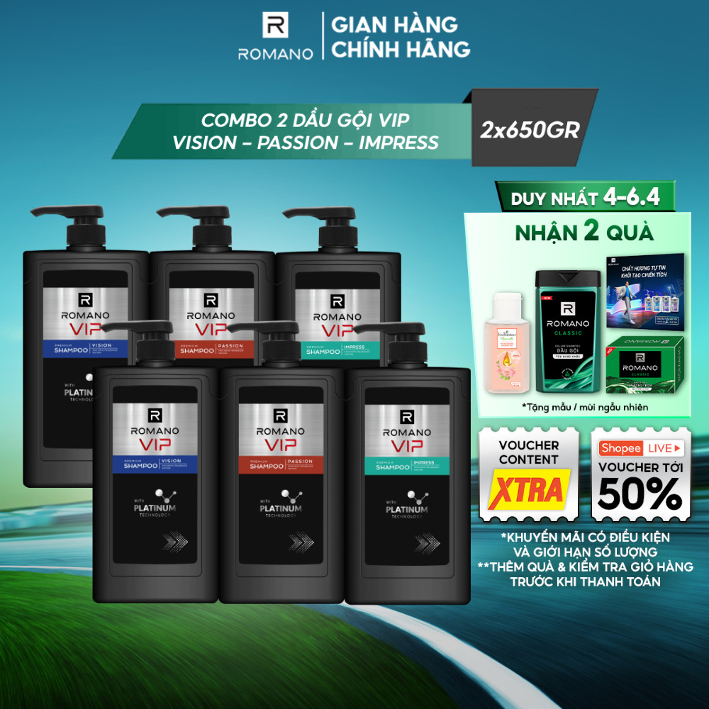 Combo 2 Dầu gội nam nam Romano VIP Passion / Vision / Impress ( 650g x ...