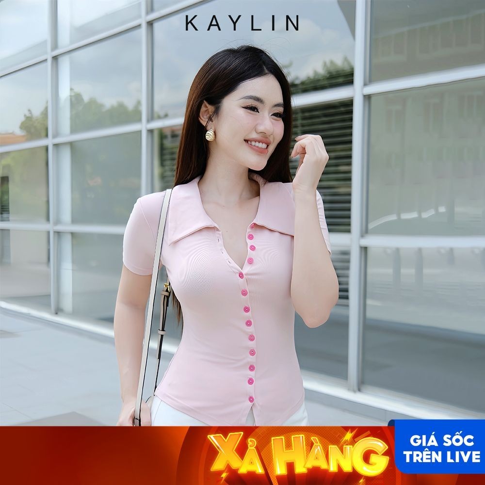 Áo thun KAYLIN cổ sơ mi phối nút chất vải thun cotton co giản phong ...
