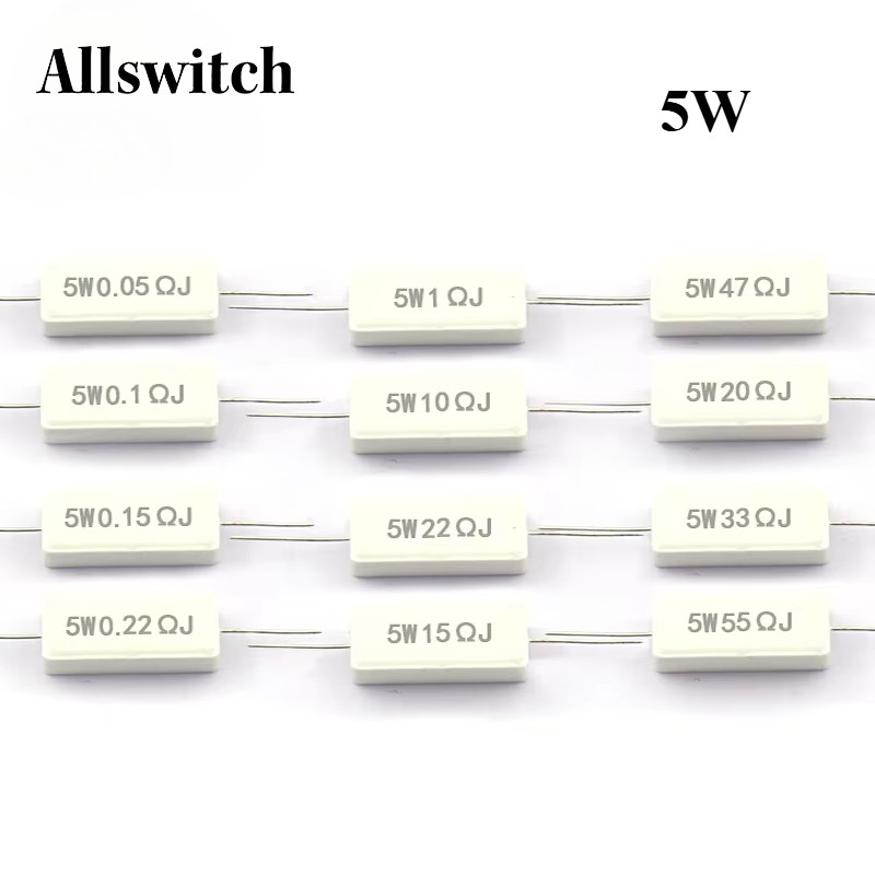 10 / 5 Chiếc 5W Điện Trở Xi Măng Điện Trở Gốm 5% Điện Trở 0.1R-100R 0.1R 0.22R 0.5R 1R 2.2R 4.7R ...
