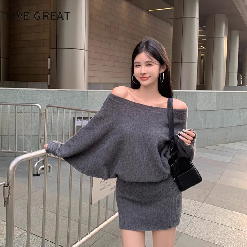 Live GREAT Slouchy Váy len nữ dài tay dệt kim Váy quây | Shopee Việt Nam