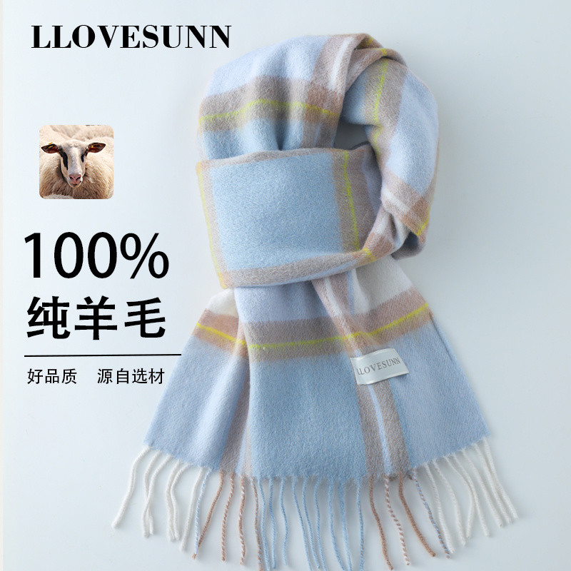 Cashmere Pure Wool for Women100%Birthday Gift Plaid Scarf New Thickened ...